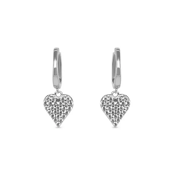 CLEMENCE WREN Sparkly Heart Charm Hoop Earrings - Silver