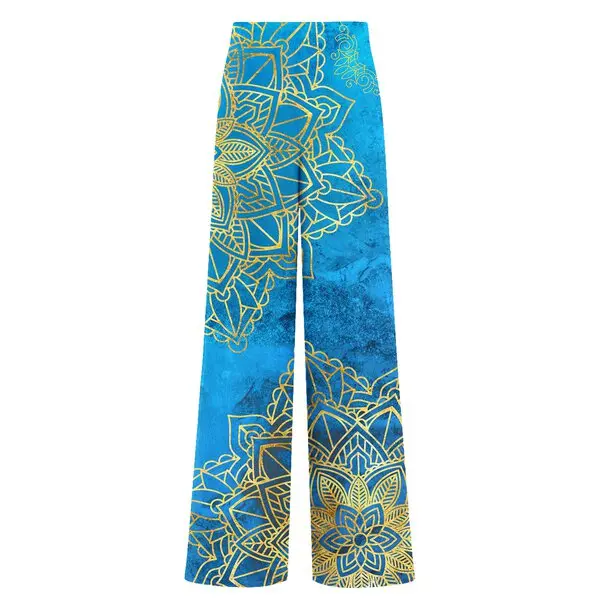 ALOHA FROM DEER Blue / Gold Gold Boho Long Loose Pants