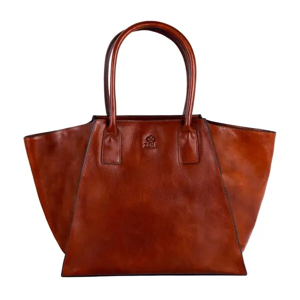 TIME RESISTANCE Leather Handbag Tote Bag In Cognac The In White - Brown