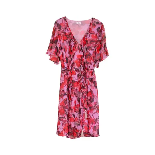 NIZA Short Dress With Floral Print And Puff Sleeves - Pink