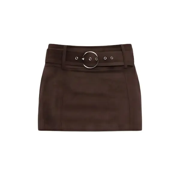 OW Zelda Faux Suede Mini Skirt - Brown