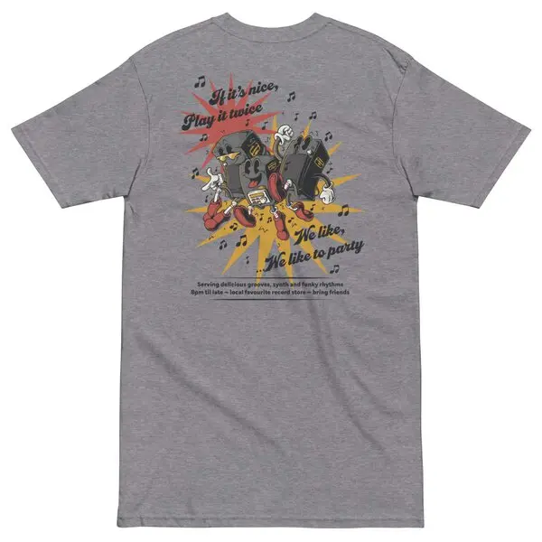 ANCHOR & CREW Heather If It's Nice Play It Twice Disco! Cotton Embroidered Oversized T-shirt - Grey