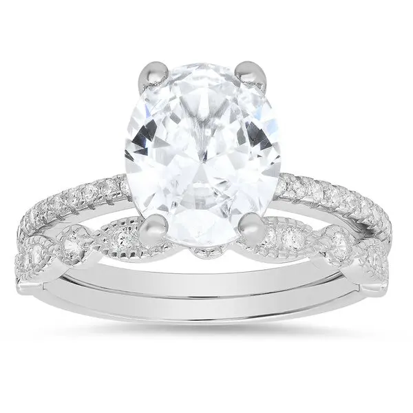 KYLIE HARPER Oval-cut Diamond Cz 2pc Stackable Ring Set In Sterling - Silver