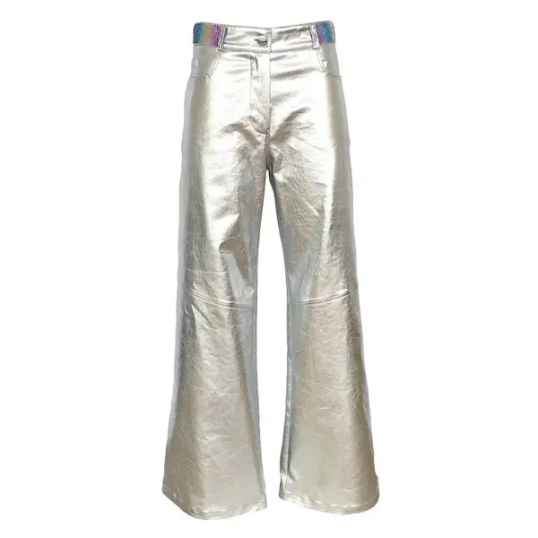 LALIPOP DESIGN Metallic Finish Cotton-blend Wide-leg Pants - Silver
