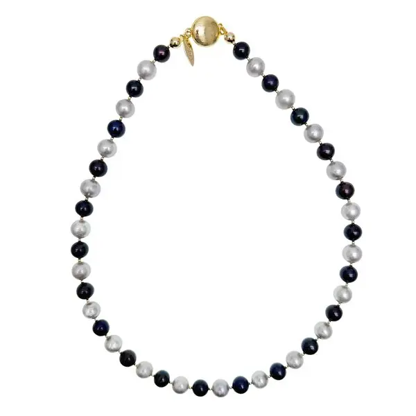 FARRA Classic Gray And Black Natural Freshwater Pearls Color Blocking Necklace