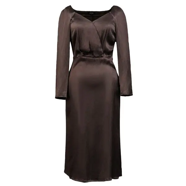 SMART AND JOY Heart Cleavage Satin Dress - Brown