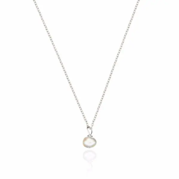 LILY & ROO Sterling Single Pearl Pendant Necklace - Silver