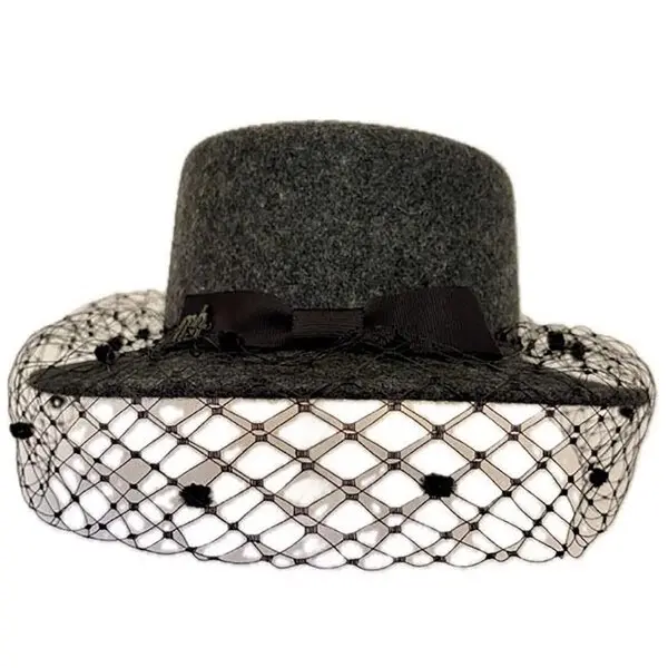 MISA HARADA MILLINERY Olivia Veiled Boater Hat In Greige Wool - Grey