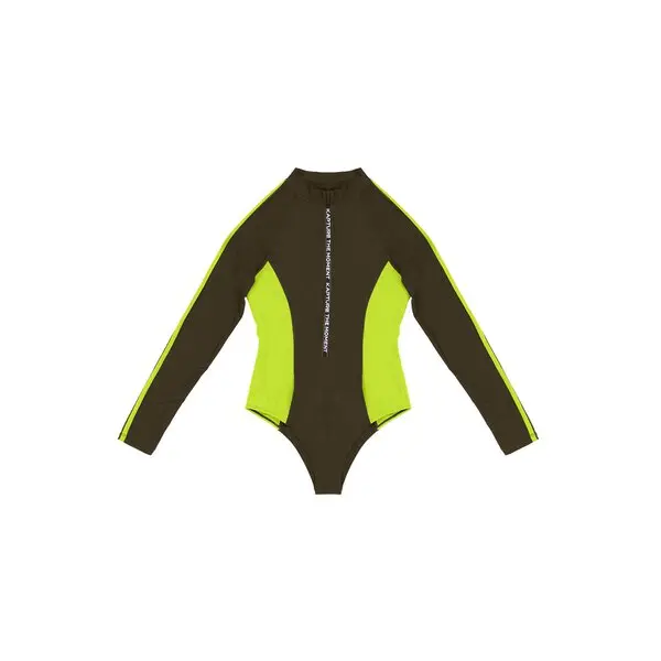 KAPTURE Dayglow Long Sleeve Front Zip Recycled Swimsuit Dark - Green
