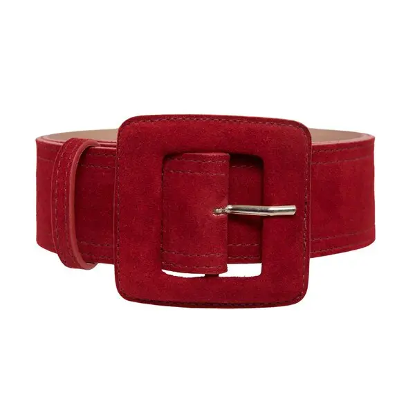 BELTBE Suede Square Buckle Belt Wine - Red