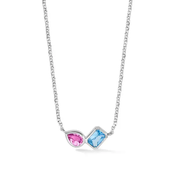 DOWER & HALL Blue Topaz & Pink Quartz Duo Tutti Frutti Necklace In Sterling - Silver