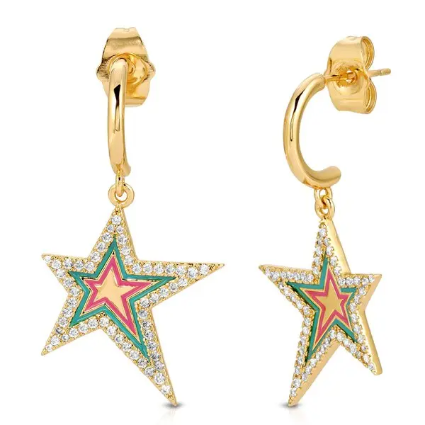 GLAMROCKS JEWELRY Shine On Hoops- Teal/fuchsia - Gold