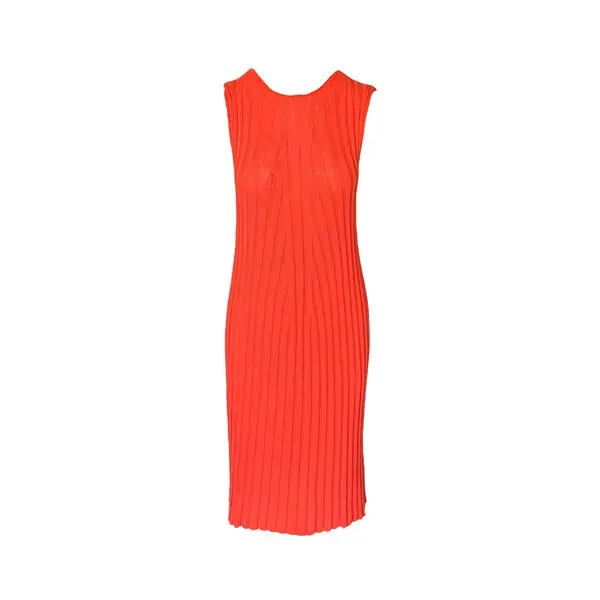 Haris Cotton Knitted Sleeveless Rib Dress Coral - Orange