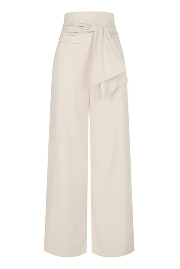 MARIANNA DÉRI Beige Wide-leg Trousers With Tie Belt - White