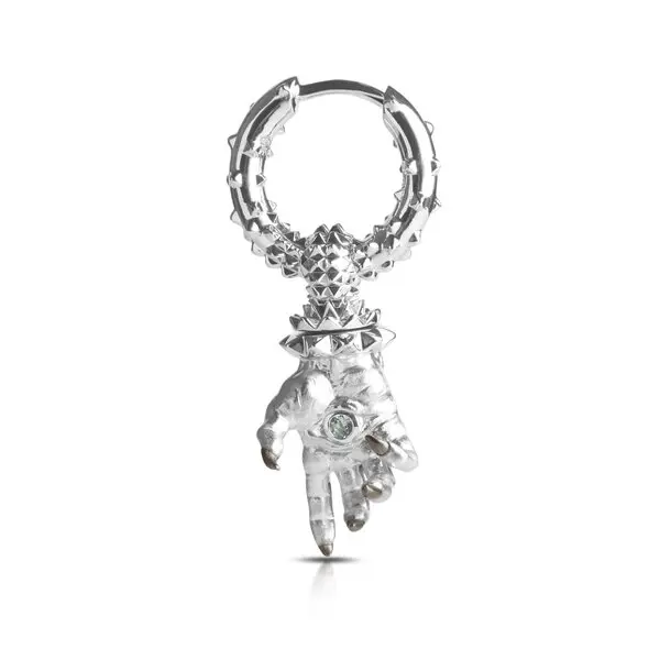 KASUN LONDON Hand Of The Protector Earrings March Aquamarine - Silver