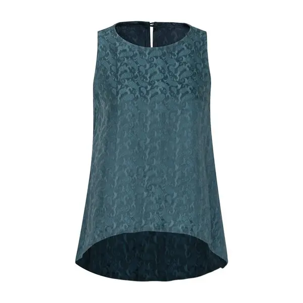 SILK AND BEARS Ophelia Teal Dynasty Draped Silk Shell Top - Blue