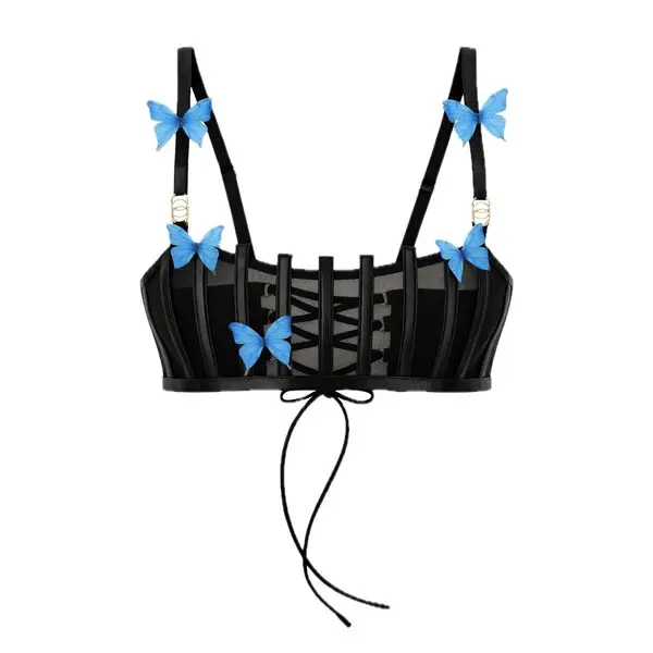 EMPRESS MIMI Morphology Mesh Bralette With Butterfly Detail - Black