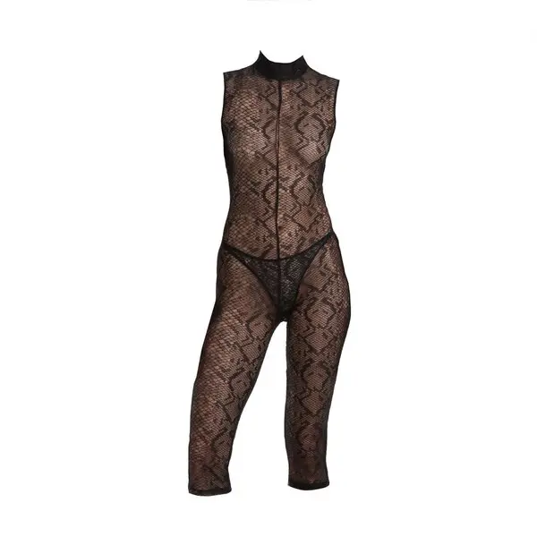 LUNATIC FEMME Sheathe Snake Lace Capri Catsuit - Black