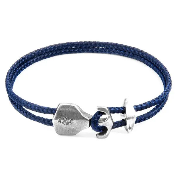 ANCHOR & CREW Silver / Blue Navy Blue Delta Anchor Silver & Rope Bracelet - Silver/blue