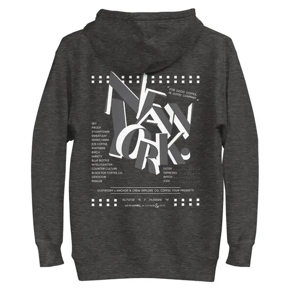 ANCHOR & CREW Heather Gustatory New York Coffee Scene Cotton Blend Embroidered Hoodie - Black