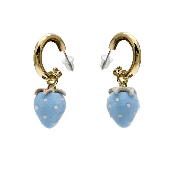 FARRA Plush Strawberry Dangle Playful Earrings - Blue