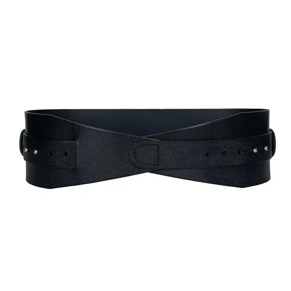HAUTE CUIR Textured Calliopes Wide Leather Belt - Black