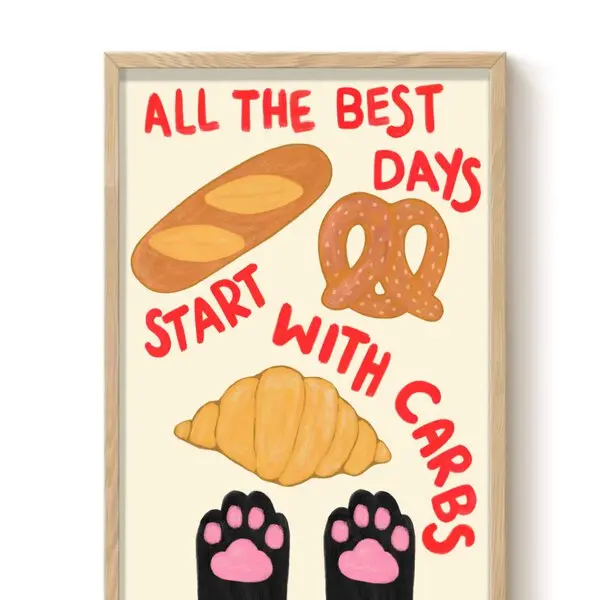 THE PAPER TAIL Red / Black Carbs Day Cat Art Print A4 - Red/black