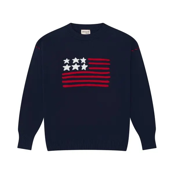 ELLSWORTH + IVEY Riley Crewneck Sweater Navy American Flag - Blue