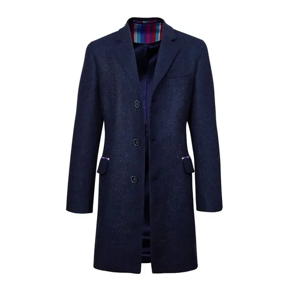 KOY CLOTHING Navy Wool Herringbone Overcoat - Blue