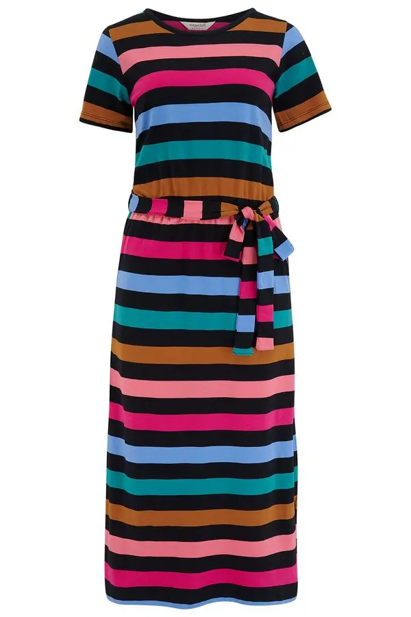 SUGARHILL BRIGHTON Flissy Jersey Midi Dress Multi, Alternating Stripes - Black