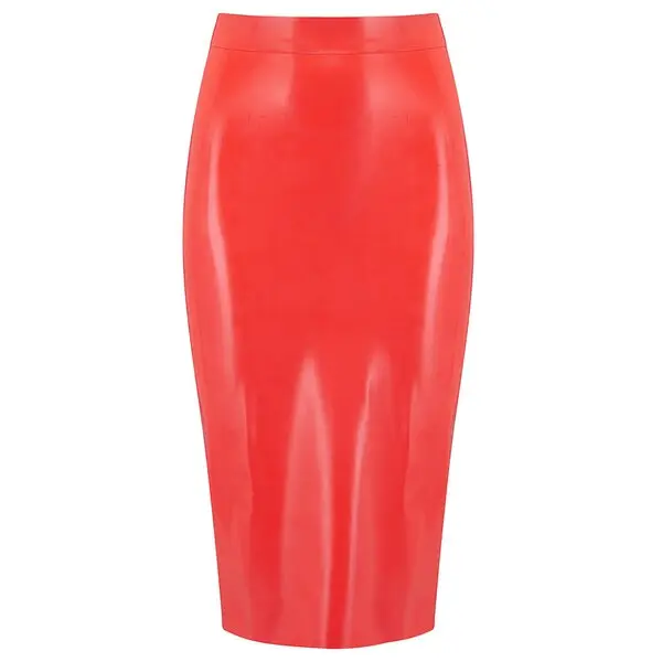 ELISSA POPPY Latex Midi Skirt - Red