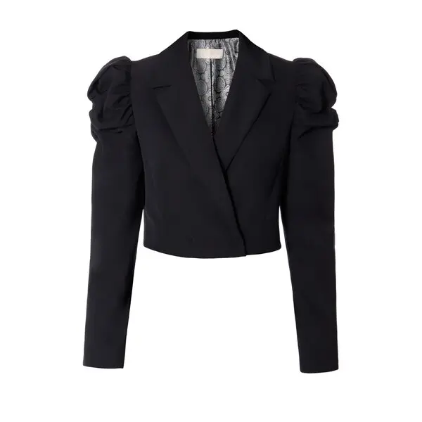 AGGI BY HALEWSKI Naya Moonless Night Short Blazer With Puffed Sleeves - Black