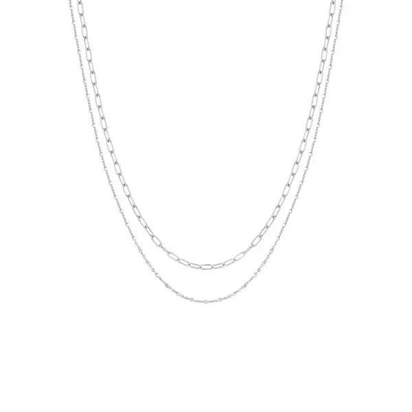 VANCHI Mini Paperclip Double Chain Necklace - Silver
