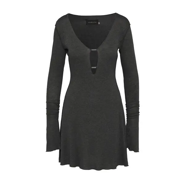 MANDRAGORA Viscose Dress With Neckline And Decorative Details – Chloe - Grey