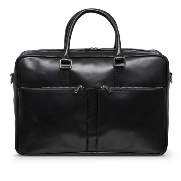HIDES LEATHER CO. Full-grain Leather Briefcase, Work Bag With Strap Organizer - Black