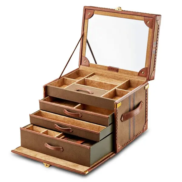 Wolf Ida Trunk Jewellery Box Khaki - Brown