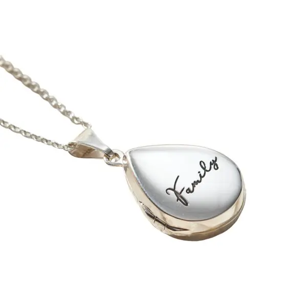 POSH TOTTY DESIGNS Sterling Script 'family' Small Droplet Locket Necklace - Silver