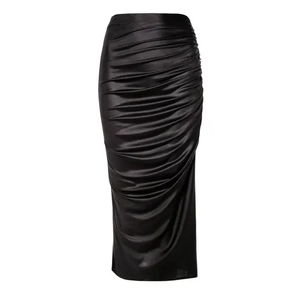 AGGI BY HALEWSKI Judy Power Midi Creased Skirt With Slit - Black