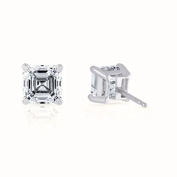 AVIR NEW YORK Solid Gold Asscher Lab Grown Diamond Two Carat Total Weight Stud Earrings - White