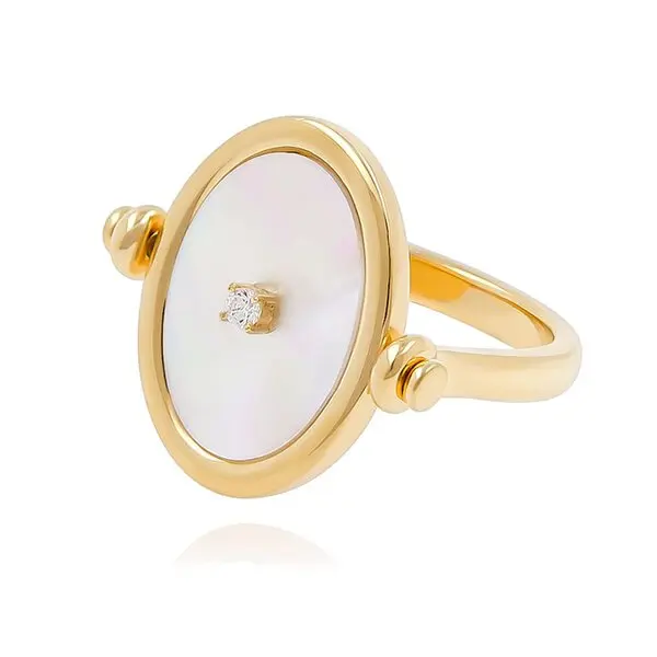 Côté Caché Mother Of Pearl Flip Mirror Ring - Gold