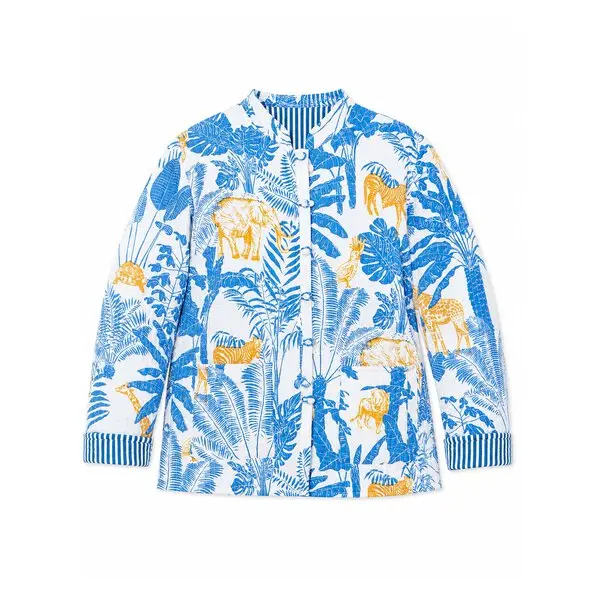YUMI Jungle Reversible Cotton Quilted Jacket - Blue