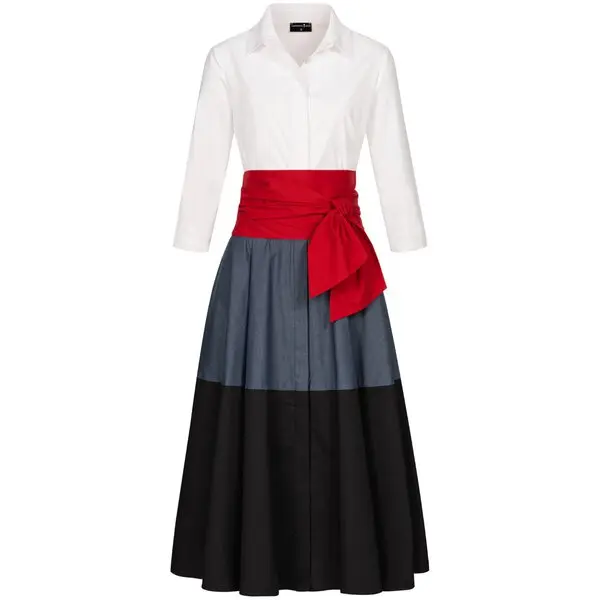 MARIANNA DÉRI Black / Blue Shirtdress With Tie Belt Color Blocking Blue-black - Black/blue