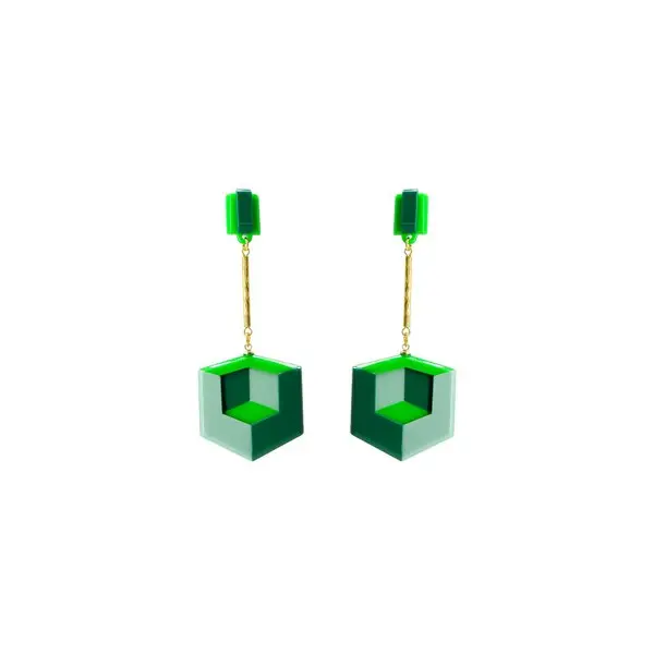 GISSA BICALHO Handmade Acrylic Earring Double Cube - Green