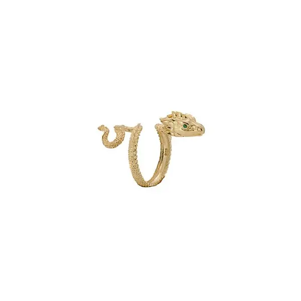 EBRU JEWELRY Emerald Eyed Rebirth Snake Design Ring - Gold