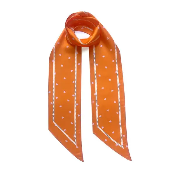 INGMARSON Tiny Hearts Silk Neck Scarf Long - Orange