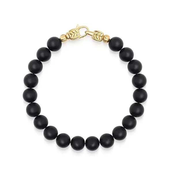 NIALAYA JEWELRY Black Onyx Healing Bracelet With Gold Lock - Black/gold