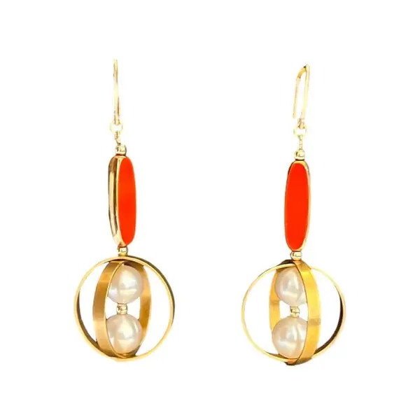 ARACHELI STUDIO Geometric Orbital Pearl Earrings - Red