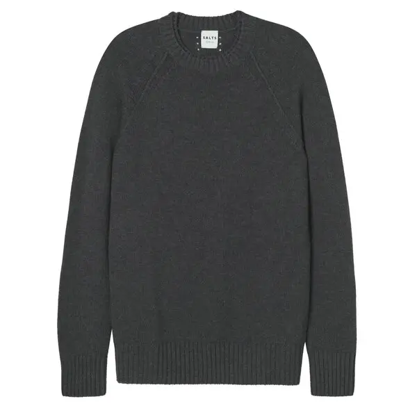 SALTS CASHMERE Double Neck Trim Crew Neck Sweater Charcoal - Grey