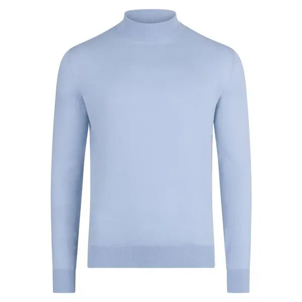 PAUL JAMES KNITWEAR Ultra Fine Cotton Spencer Mock Turtle Neck Jumper Chalk Blue - Silver