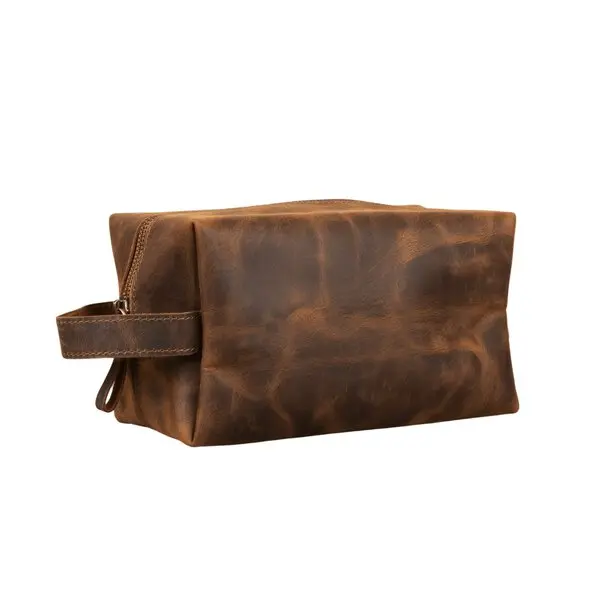 LEATHERE Handmade Leather Makeup Bag Medium Minneapolis - Brown
